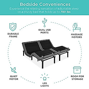 Best Choice Products Ergonomic Split King Size Adjustable Bed, Zero Gravity Base for Stress Management w/Head and Foot Incline, Wireless Remote Control, Massage, Under-Bed Nightlight, USB Ports
