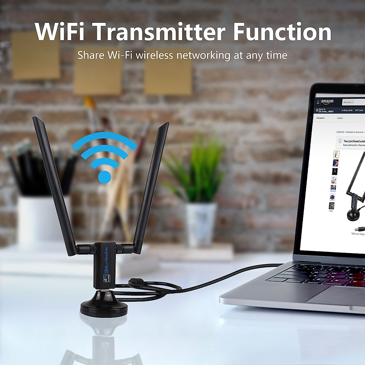 Blueshadow AC1900 USB WiFi Adapter for Gaming - 2.4G/5G Dual Band Wireless Network Adapter for PC Desktop, MU-MIMO WiFi Dongle, USB 3.0, Supports Windows11/10/8/7/Vista/XP, /Mac OS X 10.5-10.15