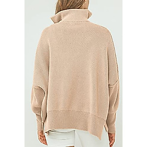 PRETTYGARDEN Women's 2023 Fall Pullover Oversized Sweaters Casual Long Sleeve Zip Up Collared Winter Tops Blouse (Apricot,Small)