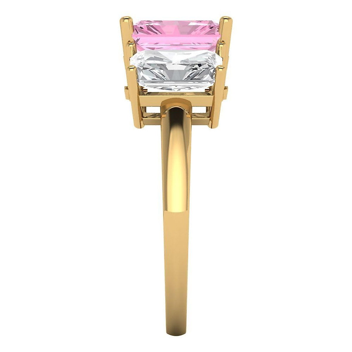 Clara Pucci 4.0 ct Emerald Cut Custom Engraving 3 stone W/Accents Pink Gemstone Engagement Wedding Ring 18K yellow Gold Size 10.75