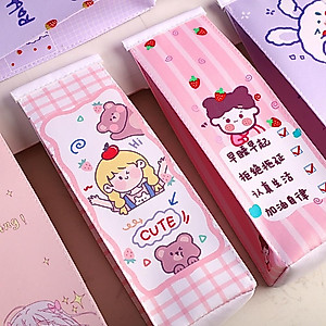 JHTPSLR Kawaii Milk Box Pen Pouch Women Cute Kawaii Pencil Case Pencil Pouch PU Waterproof Stationery Storage and Organization Bags Aesthetic Office Supplies (Strawberry Bear)