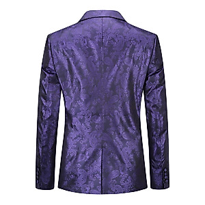 Cloudstyle Mens Slim Fit Paisley Suit Party Suit Jacket One Button Jacquard Sport Coat Purple