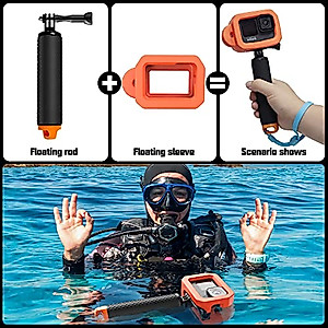 NUOBAKE Mouth Mount + Floaty Case + Floating Hand Grip for GoPro Hero 11 10 9 Black, Floating Case with Long Screw and Adhesive Anchors for Snorkeling, Surfing, Wakeboarding, GoPro Hero Accessories
