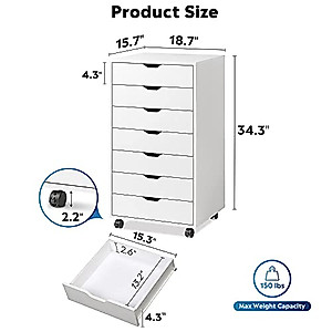 DEVAISE 7-Drawer Chest, Wood Storage Dresser Cabinet with Wheels, White