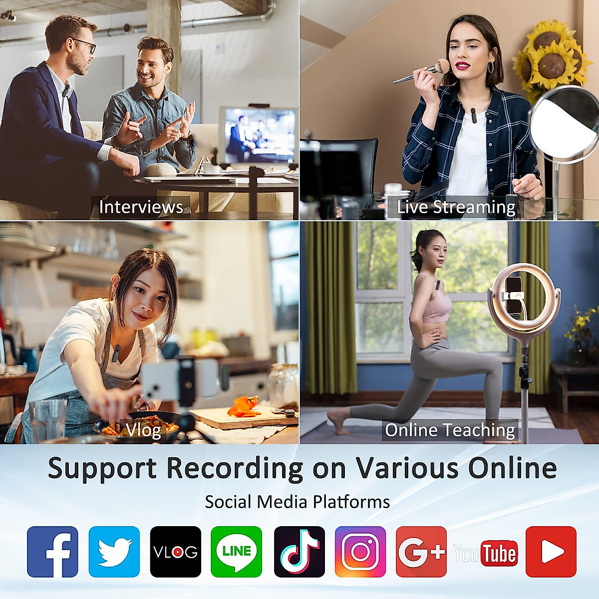 2 Pack Wireless Lavalier Microphone for iPhone iPad, Video Recording Mini Lapel Microphone, 2.4G Plug-Play Lav Mic, Noise Reduction Clip-on Microphones for YouTube, Interview, Vlog, Podcast