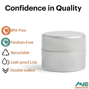 MHO Containers | Pearlized Plastic Cosmetic Jars - Double-Walled Screw-on Refillable 7 gram/0.25oz - Set of 50 (Pearl)