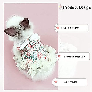 Rabbit Harness Leash Set - Breathable Cotton Dress for Walking Escape Proof Soft Harness Leash with Adjustable Buckle for Small Animal Bunny Cat Puppy Kitten Ferrets Costumes (Small,Floral)