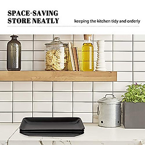 AQUIVER 10" Ceramic Platters - Party Porcelain Matte Rectangular Serving Plates - for Appetizer Plates, Party, Sushi, Entertaining Guests, Set of 3 (Black)