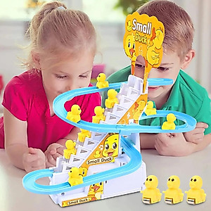 Fun Duck Climbing Stairs Track Toys Electric Music Slide Stair Climbing Toy with 6pcs Ducks Puzzle Assembly Toy for Kids Gift