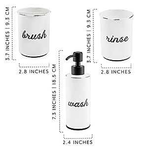 AuldHome Farmhouse Bathroom Accessories Set (3-Piece Set, White); Enamelware Matching Soap Dispenser, Toothbrush Holder and Rinse Cup for Sink Vanity
