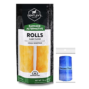 AccessiPets Dog Chews Bundles for All Sized Dogs, Rawhide Free Alternative 7 Inch Highly Digestible Retriever Rolls Bundle with 1 Dog Waste Roll (Rabbit, 2 Count)