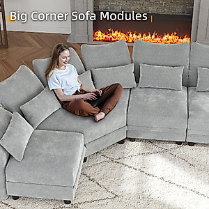 LLappuil U Shaped Oversized Sectional Sofa 167" Wide with 4 Diamond Ottomans, Chenille Modular Couches Sleeper Sofa with Storage and Adjustable Armrest for Living Room, Office, Entertainment, Grey
