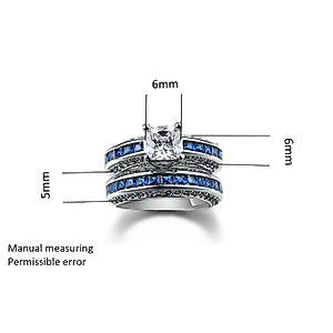 European Style Amethyst Two Pieces Cubic Zirconia Wedding Engagement Band Couple Rings (Blue, 5)