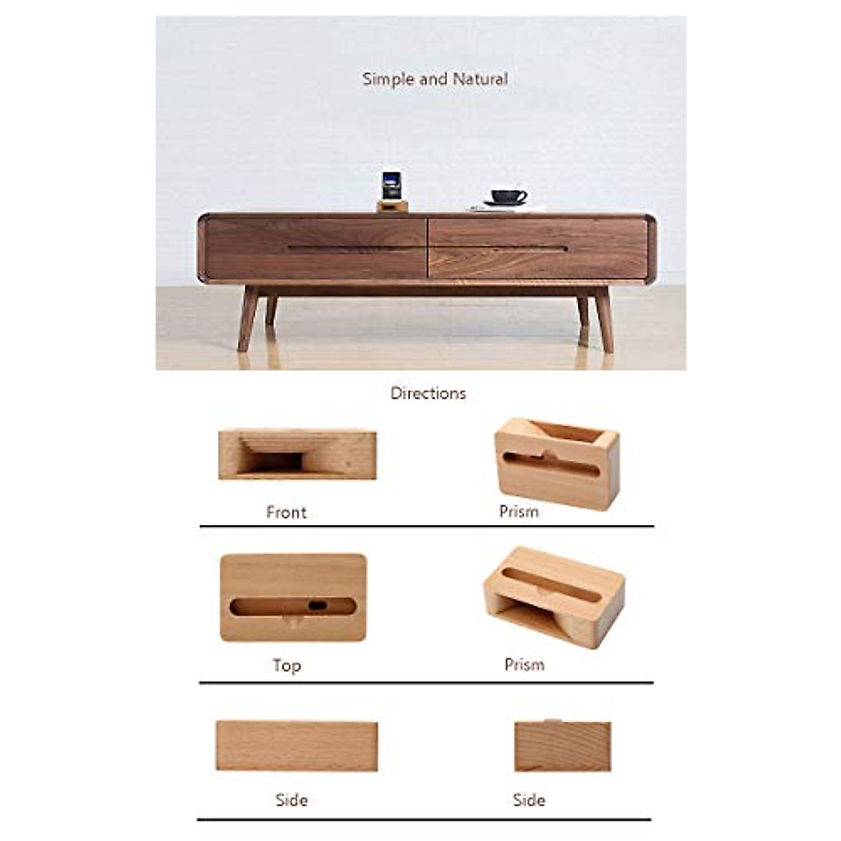 UnnFiko Wooden Sound Amplifier Stand Holder for iPhone, Natural Loudspeaker Mini Megaphone Cell Phone Stand (Square)