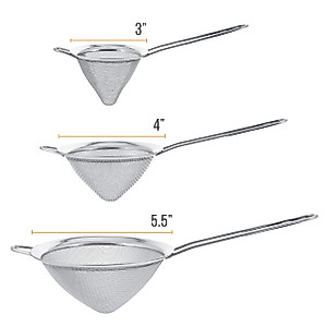 U.S. Kitchen Supply - Set of 3 Premium Quality Extra Fine Twill Mesh Stainless Steel Conical Strainers - 3", 4" and 5.5" Sizes - Chinois to Sift, Strain, Drain and Rinse Vegetables, Pastas & Teas