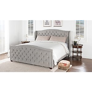 Jennifer Taylor Home Marcella Upholstered Shelter Headboard Bed Set, California King, Silver Grey Polyester