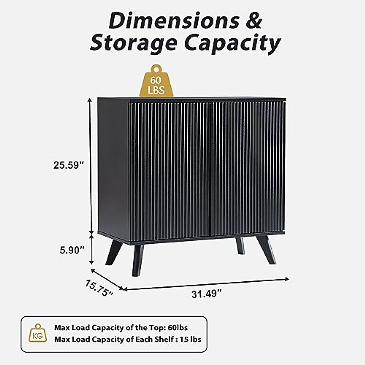 Modern Accent Buffet Cabinet with Adjustable Shelves, Accent Cabinet with 2 Doors, Modern Sideboard Buffet Cabinet, Black Accent Cabinet for Kitchen, Living Room, Entryway and Bedroom (Black)