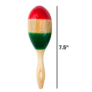 Needzo Maracas Musical Instrument, Large Wooden Tri-Colored with Palm Tree Silhouette, Latin Percussion, for Adults, Set of 2, 12 Inches