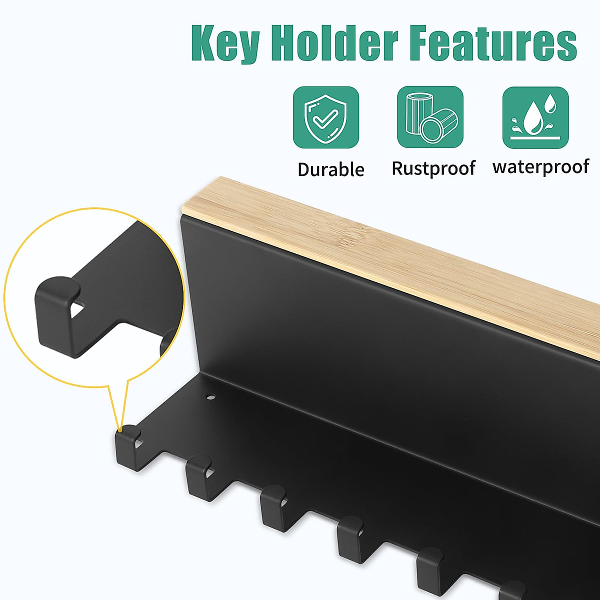 FANYITY Key Holder Wall Mount,Key Hooks for Wall with 6 Stainless Steel Key Hooks and Mail Organizer for Entryway Hallway Kitchen Farmhouse Decor (Key Hooks-6)