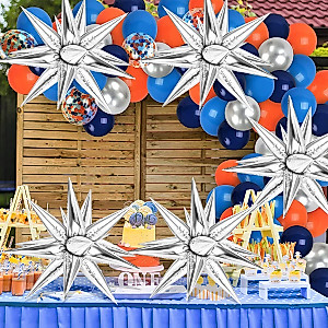 72 PCS Silver Star Balloons, 12 Point Star Foil Mylar Starburst Balloons Spike Explosion Cone Balloon for Party Decorations Supplies, Birthday, Wedding, Baby Shower, Graduation Balloons 2024