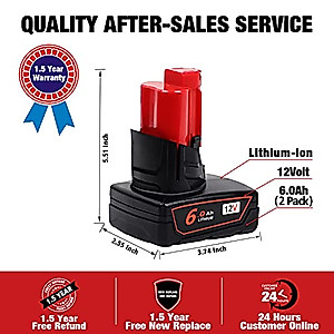 2Pack DSANKE M12 6000mAh 12V Lithium Battery Replacement for Milwaukee M12 Battery XC 48-11-2440 48-11-2402 48-11-2460 12Volt Milwaukee Tools