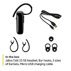 Jabra Talk 25 SE Mono Bluetooth Headset – Wireless Single Ear Headset with Built-in Microphone, Media Streaming, up to 9 Hours Talk Time, Black