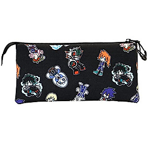 KARACTERMANIA My Hero Academia Chibi-Triple Eco Pencil Case, Black, Black/White, Talla única, Triple Pencil Case ECO Chibi