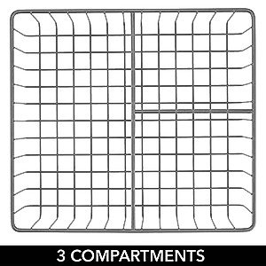 mDesign Metal Kitchen Food Storage Container Lid Holder, 3-Compartment Organizer Bin for Organization in Kitchen Cabinets, Cupboards, Pantry Shelves, Drawers - Wide - Graphite Gray