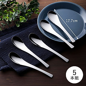 Shimomura Kihan 18756 Lotus Spoon, Set of 5, Made in Japan, Stainless Steel, Dishwasher Safe, Easy to Eat, Curry Pot, Stir Rice, Wok Bowl