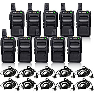 Retevis RT19 Ultra-Slim Two Way Radios,Portable FRS Walkie Talkies Adults with Earpiece,Rechargeable 1300mAh Battery,Metal Clip,for School Security Retail Healthcare(10 Pack)