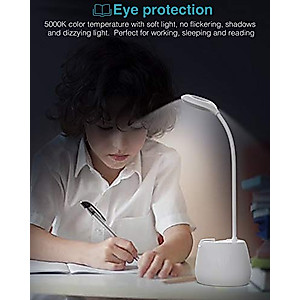 kolpop Desk Lamps for Home Office, Rechargeable Led Desk Lamp with USB Charging Port & Pen Phone Holder 3 Dimming Levels & Night Light Mode 360° Flexible Goose Neck LED Desk Light Desk Lamps for Kids