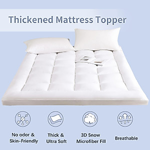 DREAMHOUR King Size Mattress Pad Thick Breathable Mattress Topper Soft Quilted Fitted Mattress Cover with Deep Pocket Fits 8-18 Inch (78x80 Inches,White)