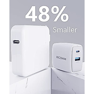 USB C Charger 65W, RICOMM GaN PPS Fast Charger Adapter Kit (Soft Silicone Cable Included) Travel Wall Charger Foldable Plug for MacBook, iPhone Pro Max, iPad, AirPods, Samsung Galaxy S22/S20/S10