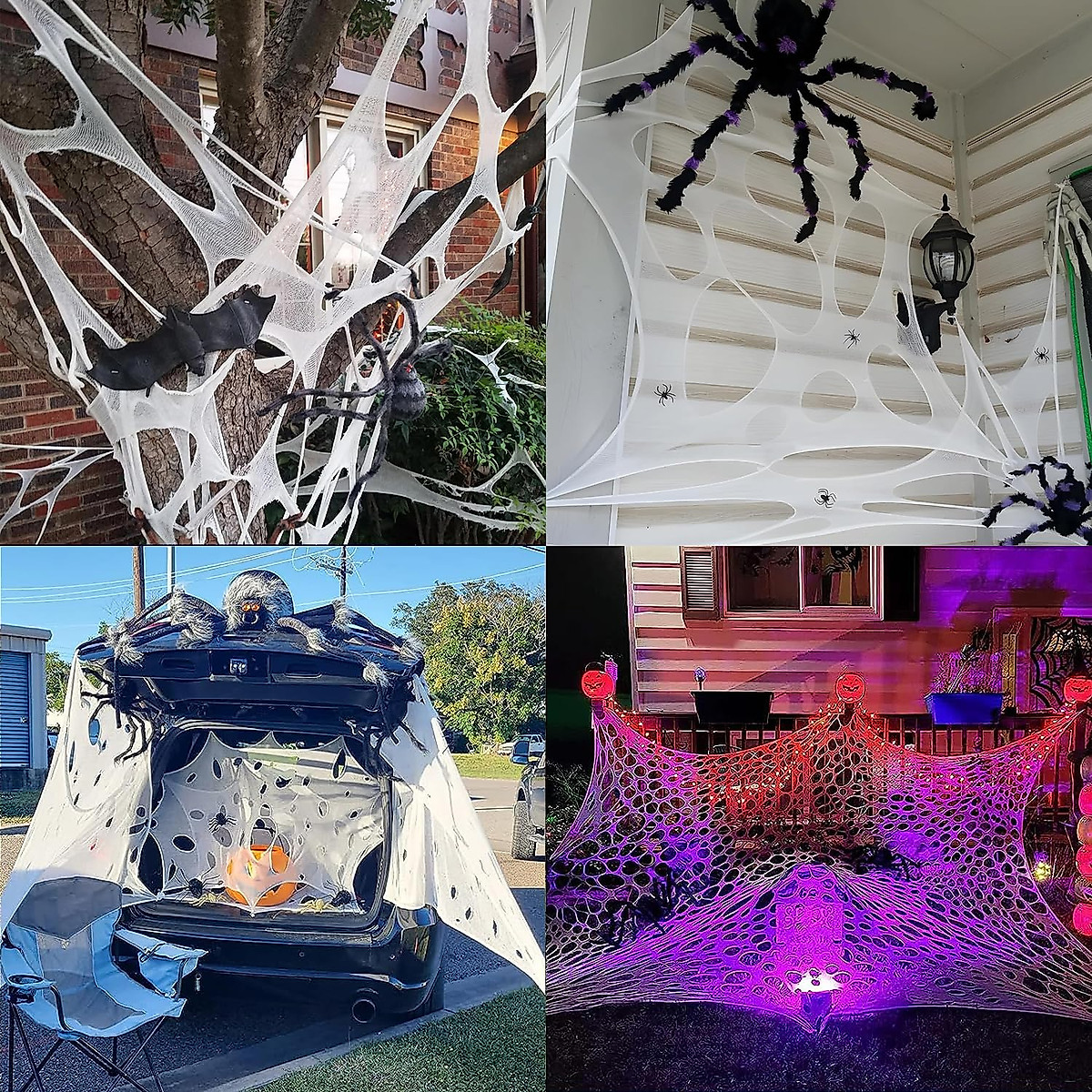Giant Spider Web Halloween Decorations Outdoor, Stretchy 450 sqft Spooky Spider Web, Cut-Your-Own Flexible Spider Webbing for Halloween Party, Haunted House Outdoor Indoor