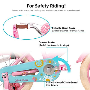 JOYSTAR 14 Inch Kids Bike Little Daisy Girls Bike with Training Wheels Doll Bike Seat Basket & Streamers Princess Kids Bicycle for Girls Toddler Bike 3-5 Years Pink