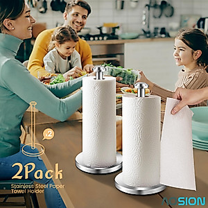 AOSION 2 Pack Stainless Steel Paper Towel Holder,Paper Towel Holder Countertop,Standing Paper Towel Holders for Kitchen Bedroom and Bathroom, Brushed Silver 13.8"