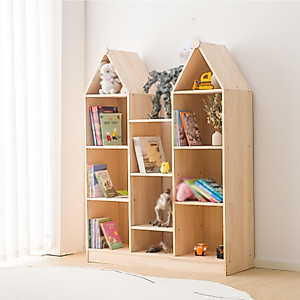 ChubanCraft 3 Tier Storage Cabinet Organizer Wooden Kids Bookshelf Toy Shelf Wood Open Display Cabinet Storage Bookcase Gift Natural (45.27" L x 11.81" W x 59.84" H)
