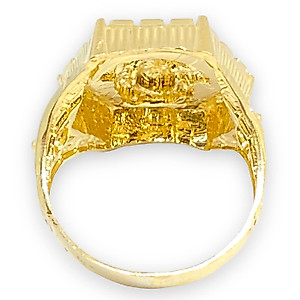 21 MM WIDE TWO TONE HEXAGON GREEK BEAUTY LADY MEDUSA RING REAL 10K YELLOW GOLD SG4534