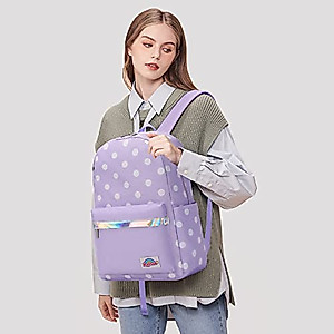 mygreen Cartoon Dot Prints Backpacks for Girls Kids Elementary School Bags Boys Nylon Bookbag Purple