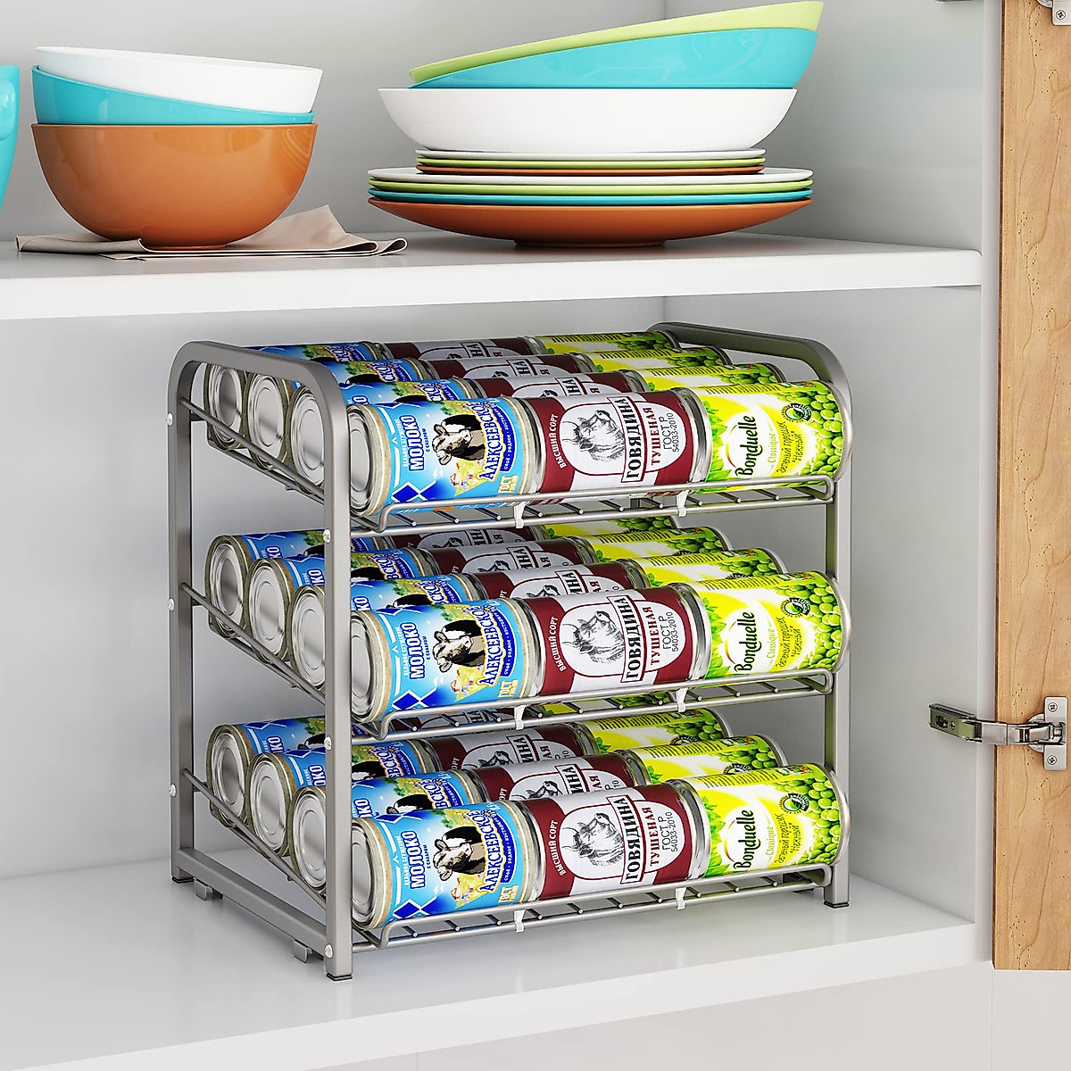 LEGUANG 3-Tier Stackable Can Rack Organizer, Can Storage Dispenser Holds up to 36 Cans for Kitchen Cabinet or Pantry, Silver