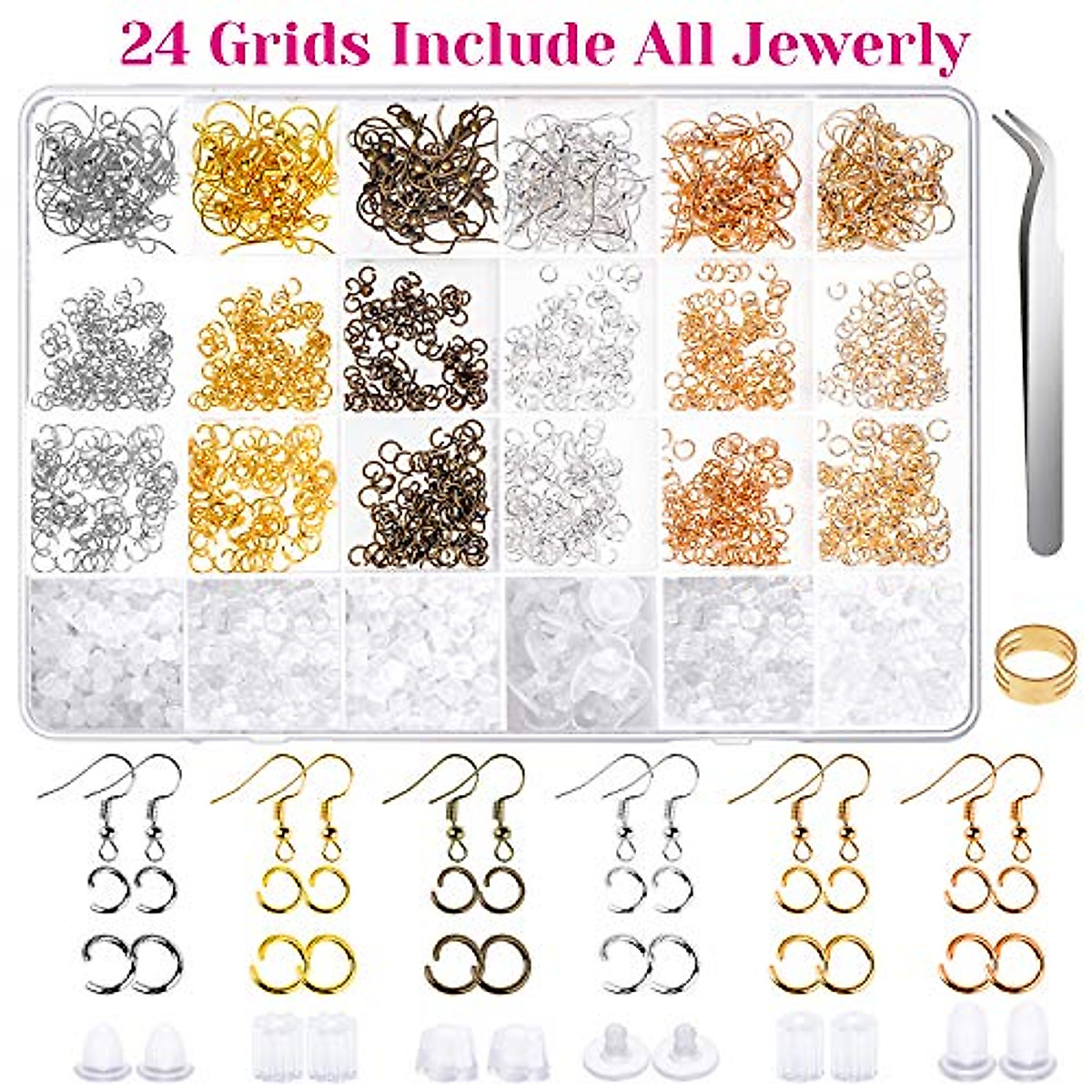 Earring Hooks, Anezus 1900Pcs Earring Making Supplies Kit with Jewelry Hooks, Fish Hook Earrings, Earring Backs, Jump Rings for Jewelry Making and Earring Repair,Gifts for Women
