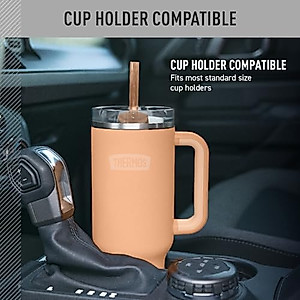 THERMOS Stainless Steel Cup Holder Mug - 40 Ounce, Melon - Insulated Tumbler with Lid and Straw, Plus Leak-Resistant Slide Lock