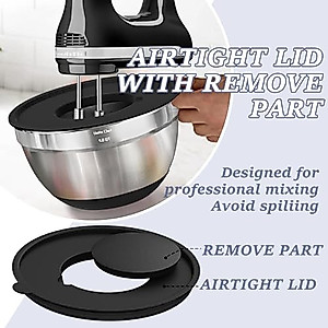 Umite Chef Mixing Bowls with Airtight Lids, 8PCS Stainless Steel Nesting Mixing Bowls Set, 3 Grater Attachments & Non-Slip Bottoms, Black Kitchen Bowls, Size 5, 4, 3.5, 2, 1.5QT for Baking & Serving