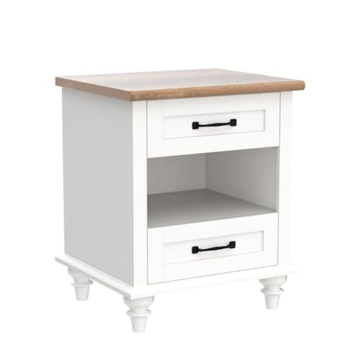 WAMPAT Set of 2 White Nightstands with Charging Station & 2 Drawers, Mid Century Modern End Tables Side Table for Living Room, Wooden Nightstand Bedside Table for Bedroom & Dorm