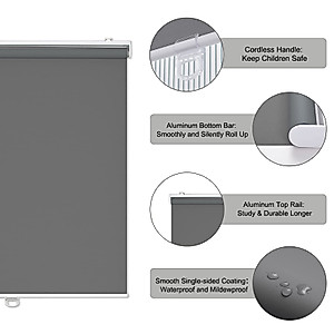 AOSKY Roller Window Shades Blackout Blinds for Windows Cordless Bedroom Shade Room Darkening Shades Door Blinds with Thermal Insulated Easy to Install for Home，Office，Bathroom W30xL72 Grey