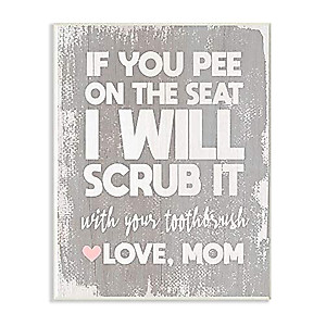 Stupell Industries Pee On Seat Funny Word Bathroom Wood Textured Grey Design Wall Plaque, 10 x 15, Multi-Color
