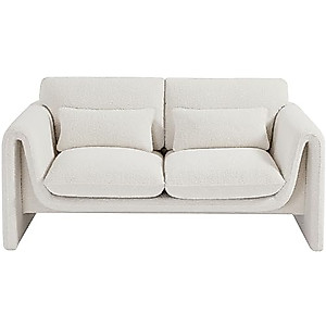 Meridian Furniture 198Cream-L Stylus Collection Modern | Contemporary Boucle Fabric Upholstered Loveseat with Rich Cream Boucle Fabric, Curved Arms, 64" W x 38" D x 31" H, Cream