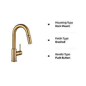 AguaStella AS59BG Brushed Gold Bar Faucet or Prep Kitchen Sink Faucet with Pull Down Sprayer and Single Handle