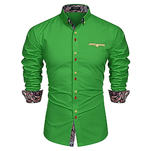 Coofandy Men's Fashion Slim Fit Dress Shirt Casual Shirt, 01-green, Medium