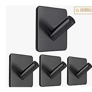 VESNIBA Towel Hooks Adhesive Bathroom Hooks Heavy Duty Towel Racks Holder Stick On Shower Hooks for Hanging Stainless Black Bathroom Kitchen Decorative Picture Hangers Rope (Black, One Size)